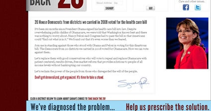 Sarah Palin Launches Site Targeting Democrats Who Backed "Obamacare ...