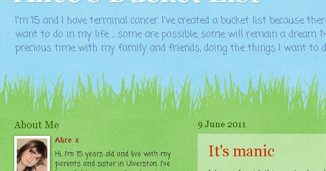 "Alice Bucket List" on Twitter, 15-year-old with terminal cancer Alice ...