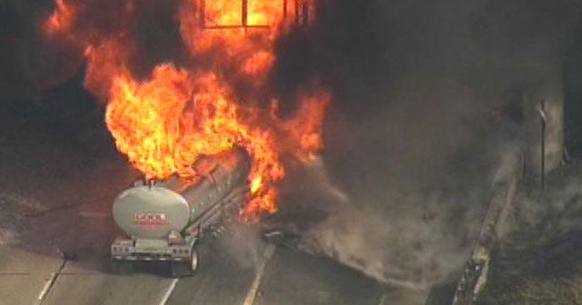Calif. tanker fire results in overpass demolition - CBS News
