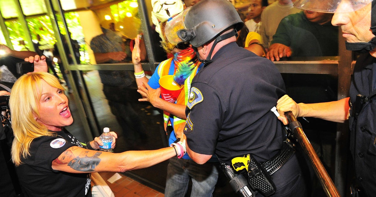 Riot police, protesters clash in Anaheim