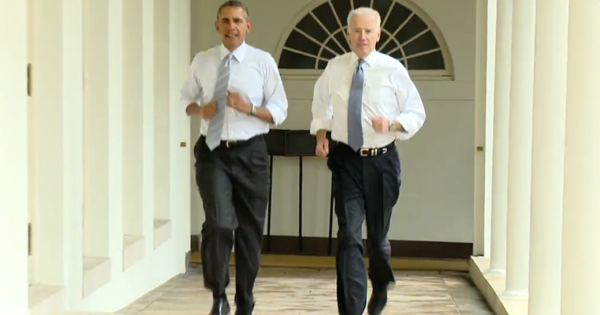 Obama, Biden take a quick jog through the White House - CBS News