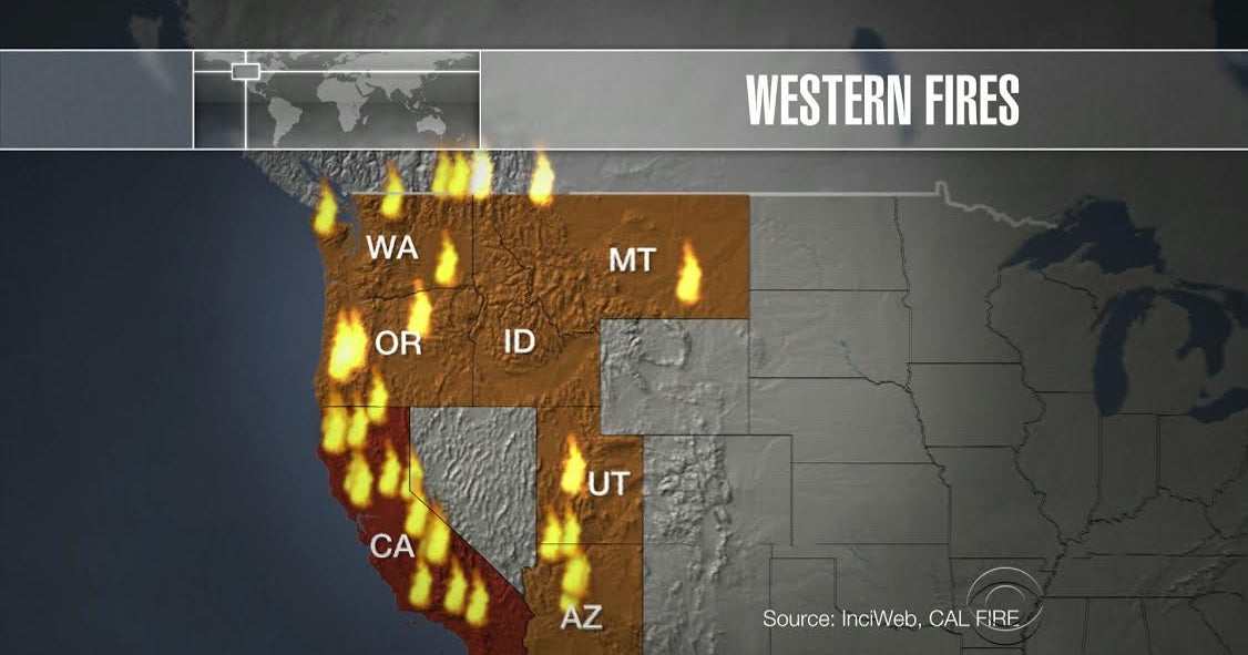 Erupting wildfires continue to engulf thousands of acres out West - CBS ...