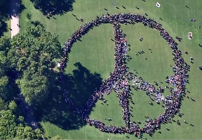 Yoko Ono's human peace sign
