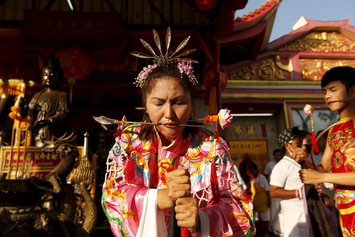Bizarre piercings at Phuket Vegetarian Festival