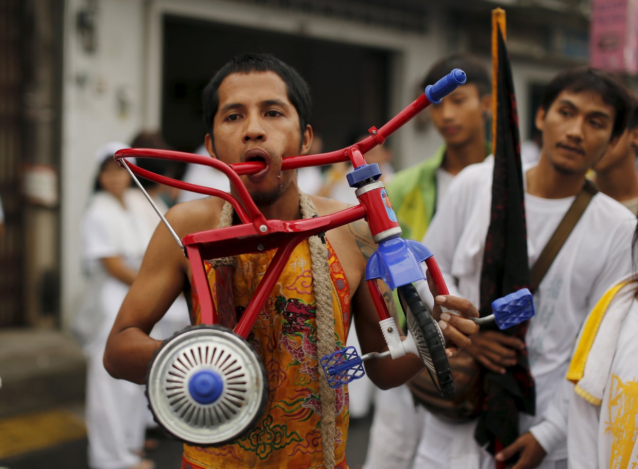 Bizarre piercings at Phuket Vegetarian Festival