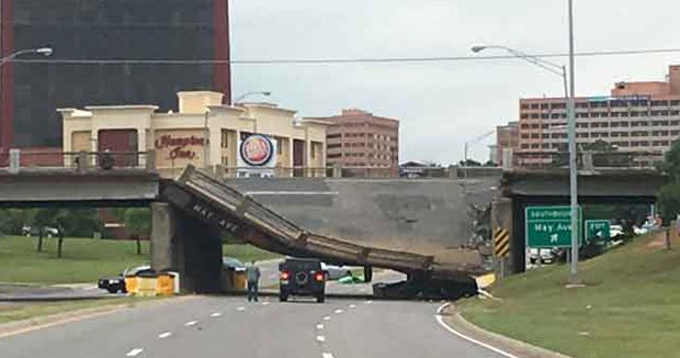 Overpass collapses onto Oklahoma City highway - CBS News
