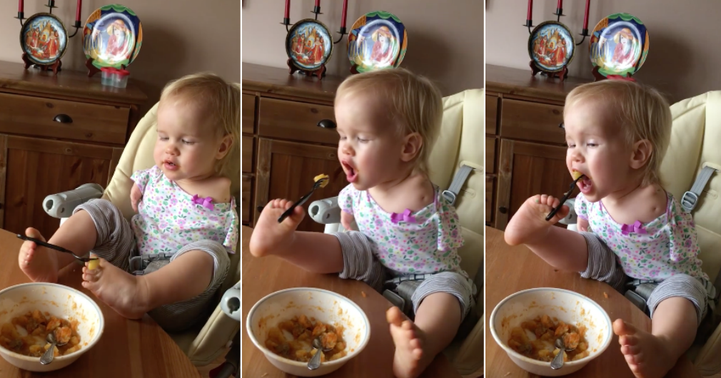 Girl born without arms teaches herself to eat with her feet - CBS News