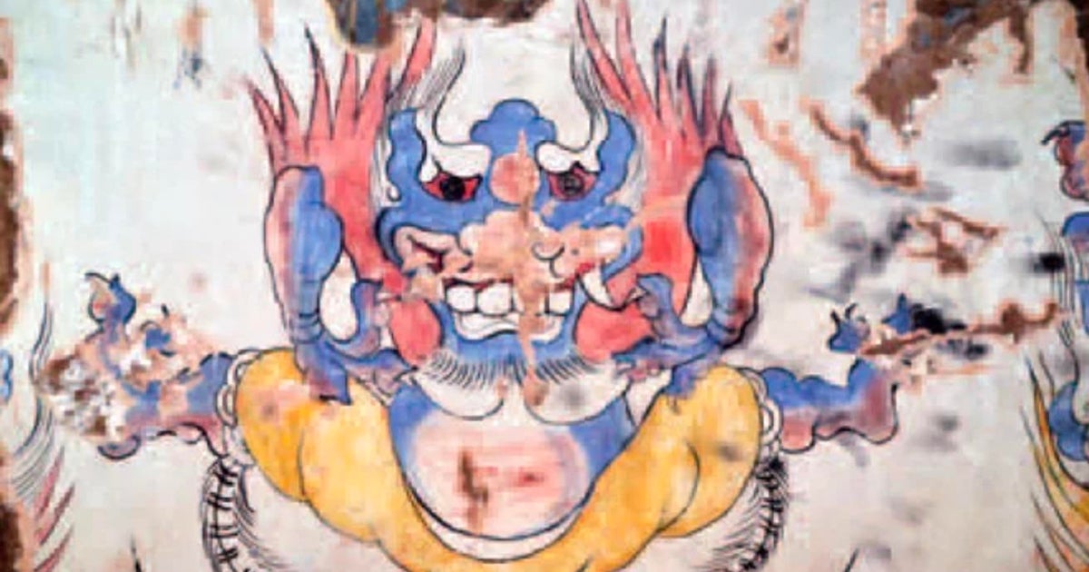 Ancient tomb with "blue monster" mural unearthed in China - CBS News