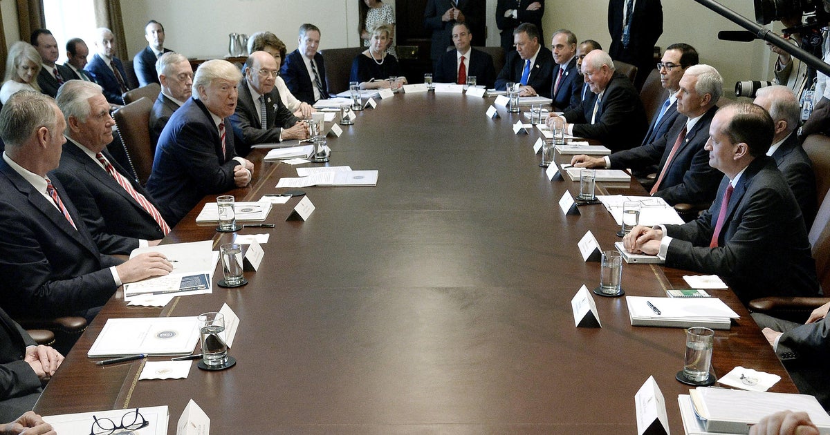 Trump praised by his Cabinet members in first meeting - CBS News