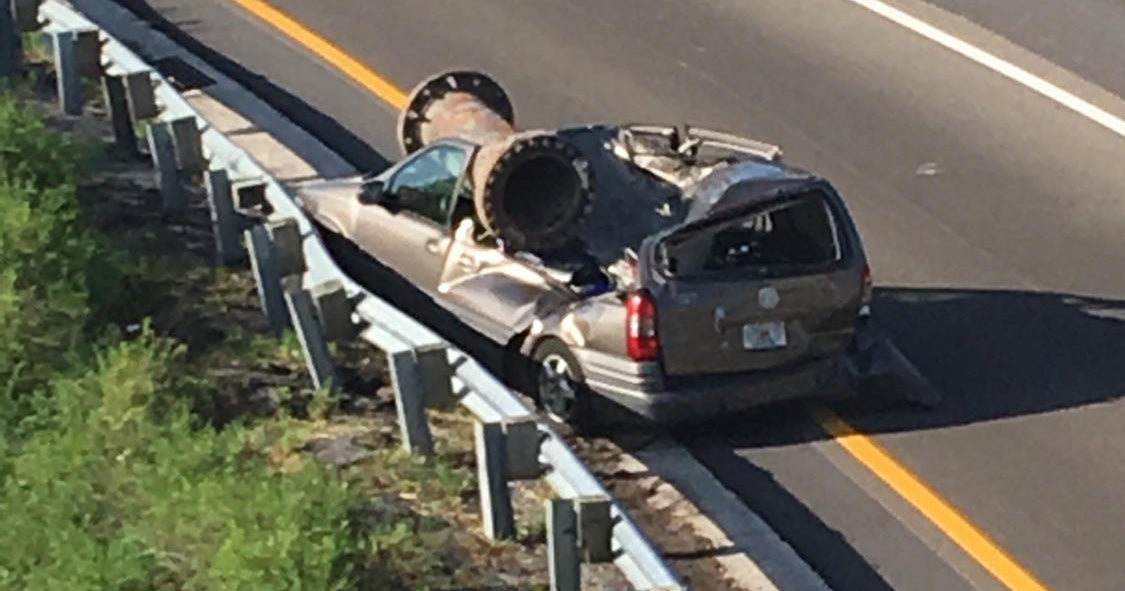 Florida man survives crash when piece of scrap metal falls on van - CBS ...
