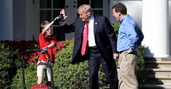 11-year-old boy mows lawn at White House Rose Garden with Trump - CBS News