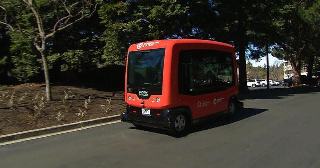 Driverless shuttles hit the road in San Ramon, California - CBS News