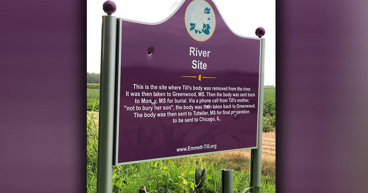 Emmett Till sign hit with bullets after being replaced -- again - CBS News
