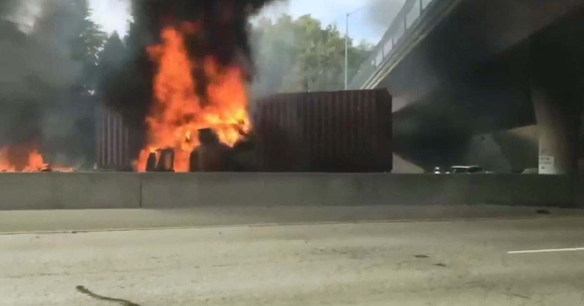 Big Rig Catches Fire After Crash On Highway 50 In Sacramento - CBS ...