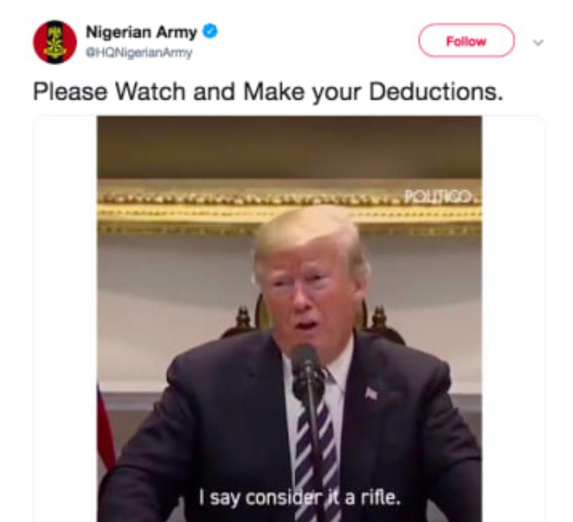 Nigerian Army embraces Trump's words to justify killing protesters ...