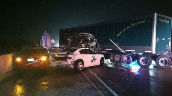 Jack Knifed Semi Crashes Into Indiana State Police Car On I 80 94 Cbs