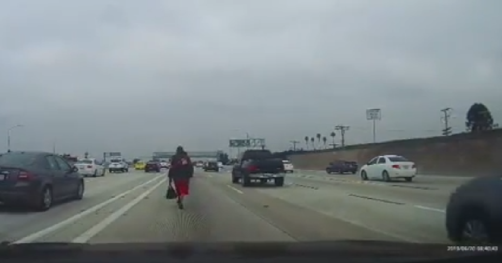 Man Casually Strolls Down 110 Freeway During Morning Rush Hour - CBS ...