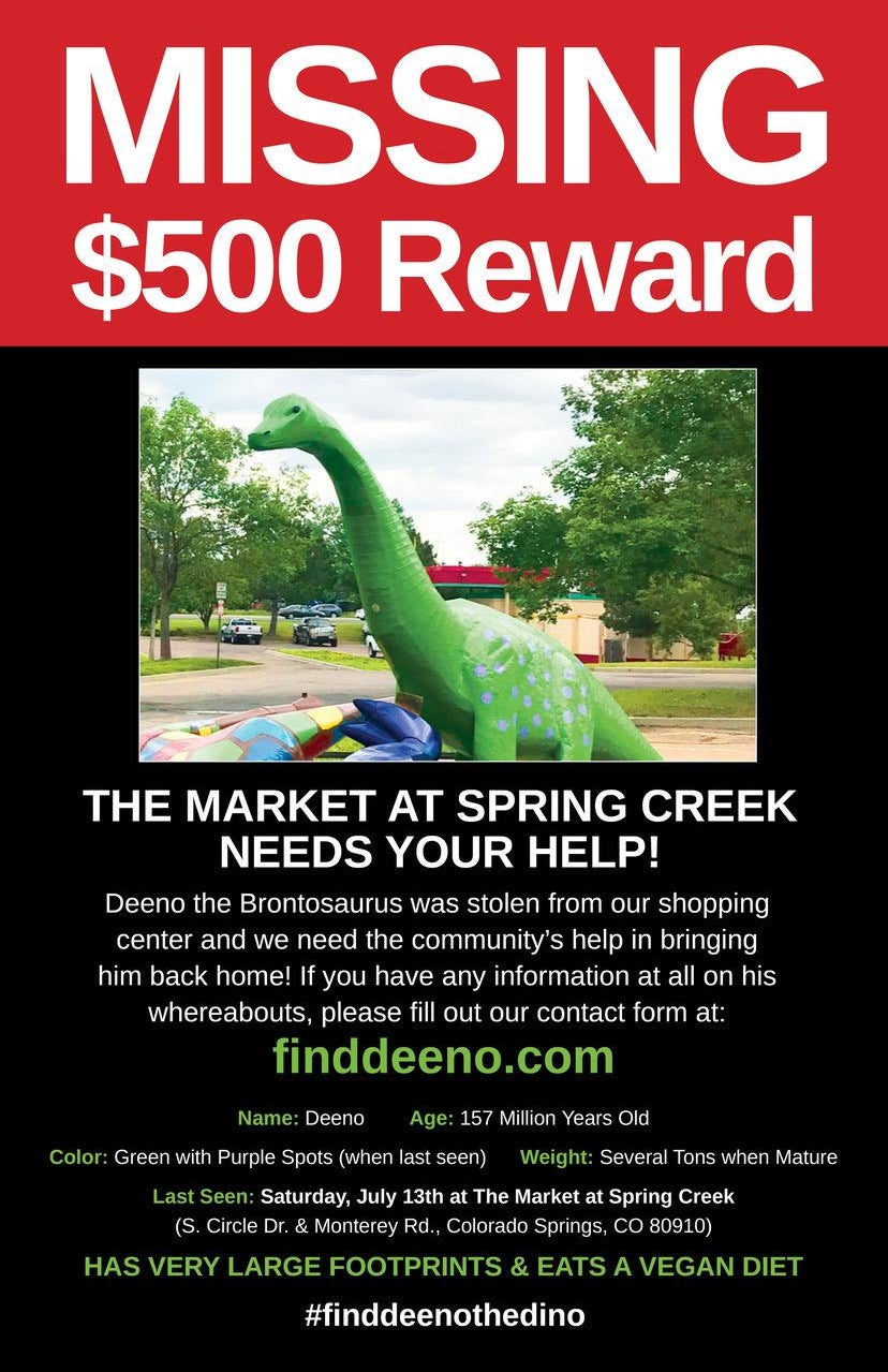 $500 Reward For Missing Dinosaur - CBS Colorado