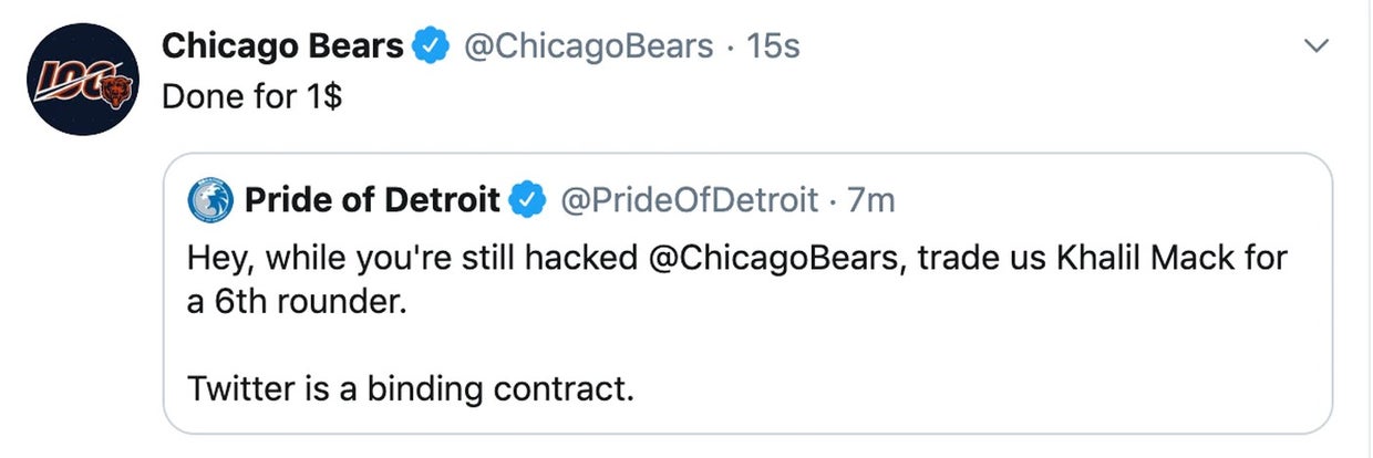 Bears' Twitter Account Hacked; Announces New Owners And Trade Of Khalil ...