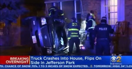 Truck Crashes Into House, Flips On Side In Jefferson Park - CBS Chicago