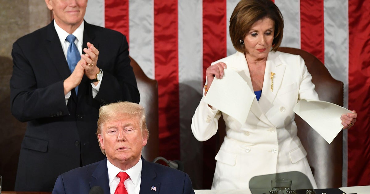 Nancy Pelosi rips up Trump's speech after divisive State of the Union ...