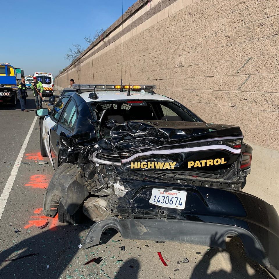 CHP Sergeant Hurt When Out-Of-Control Vehicle Rear Ends Patrol Car On I ...
