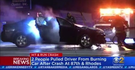 2 People Pull Driver From Burning Car After Hit-And-Run Crash - CBS Chicago