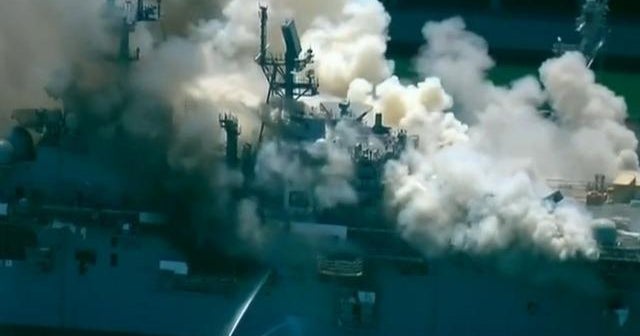 Fire breaks out aboard Navy ship in San Diego - CBS News