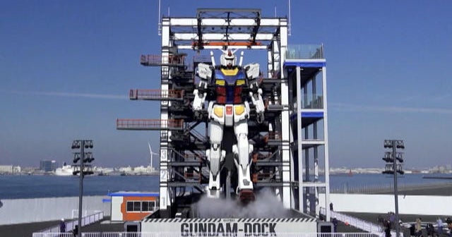 Giant warrior robot towers over Japanese port city of Yokohama - CBS News