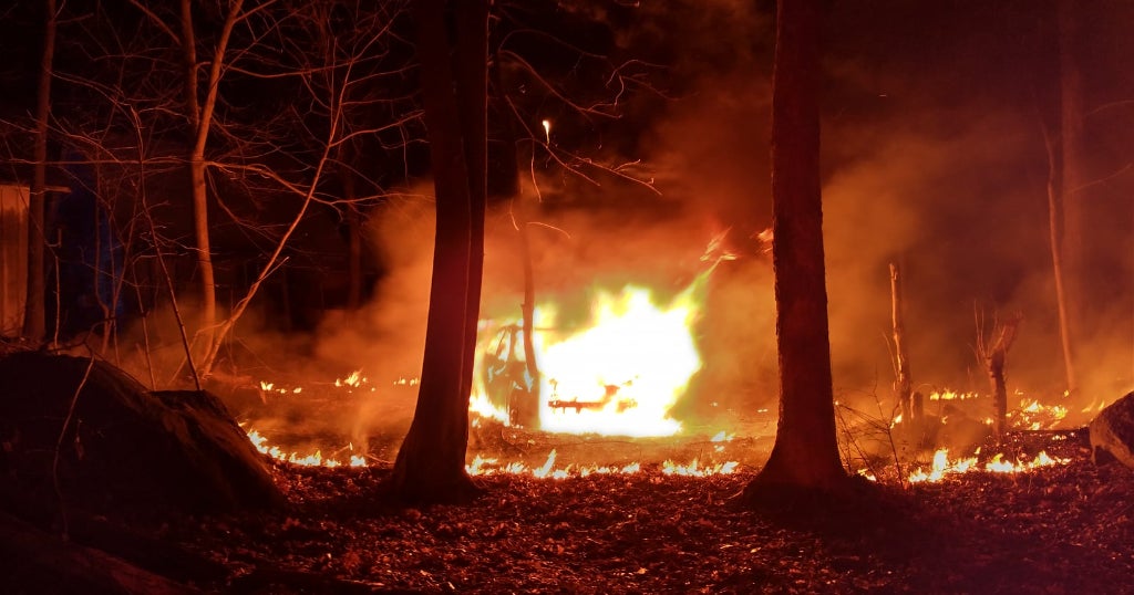 Car Destroyed By Fire After Crash In Millbury - CBS Boston