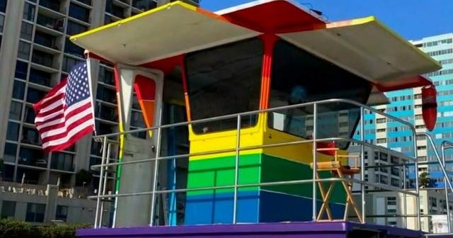 Pride lifeguard tower burned down in Southern California - CBS News