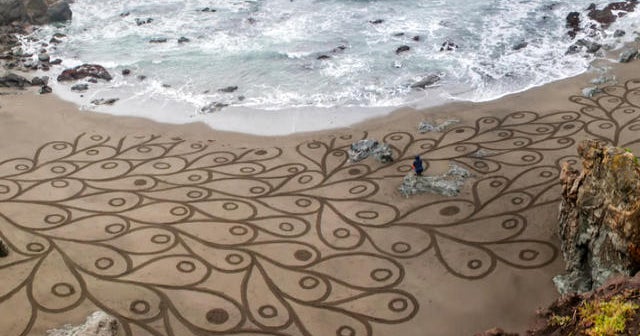 San Francisco sand artist uses beach as canvas - CBS News