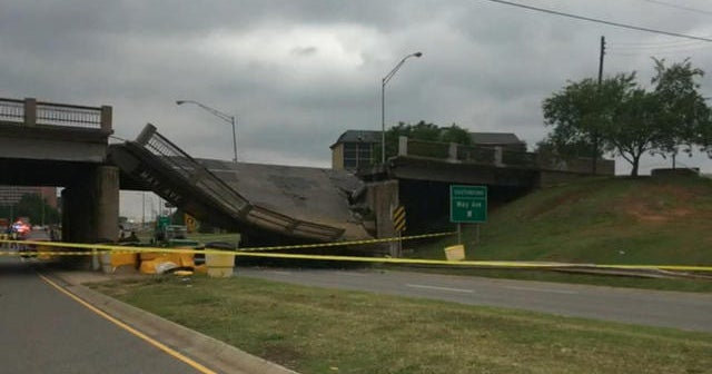 Truck crash causes Oklahoma City overpass to collapse - CBS News