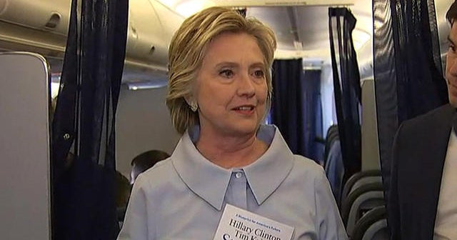 Hillary Clinton speaks with press about new campaign jet - CBS News