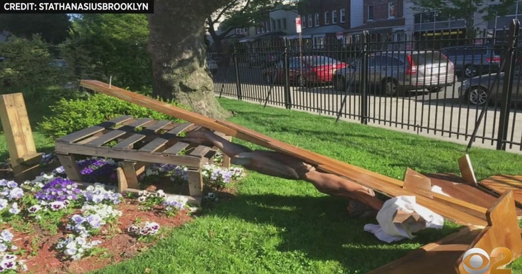 Crucifix Toppled, American Flag Destroyed At Brooklyn Church - CBS New York