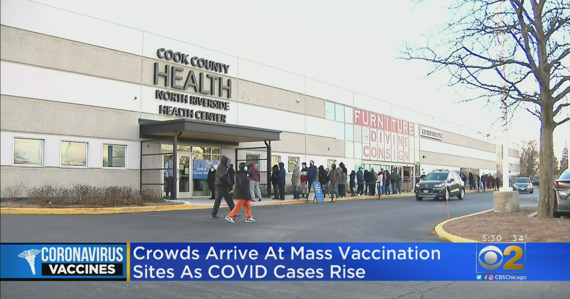 Crowds Line Up At North Riverside COVID-19 Vaccination Clinic For ...