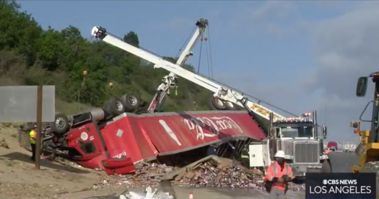 Overturned Coca-Cola Truck Spills Cans All Over I-10 Freeway; Lanes ...