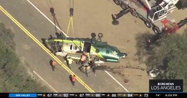 Crane hoists wreckage from downed LASD chopper in Angeles National ...