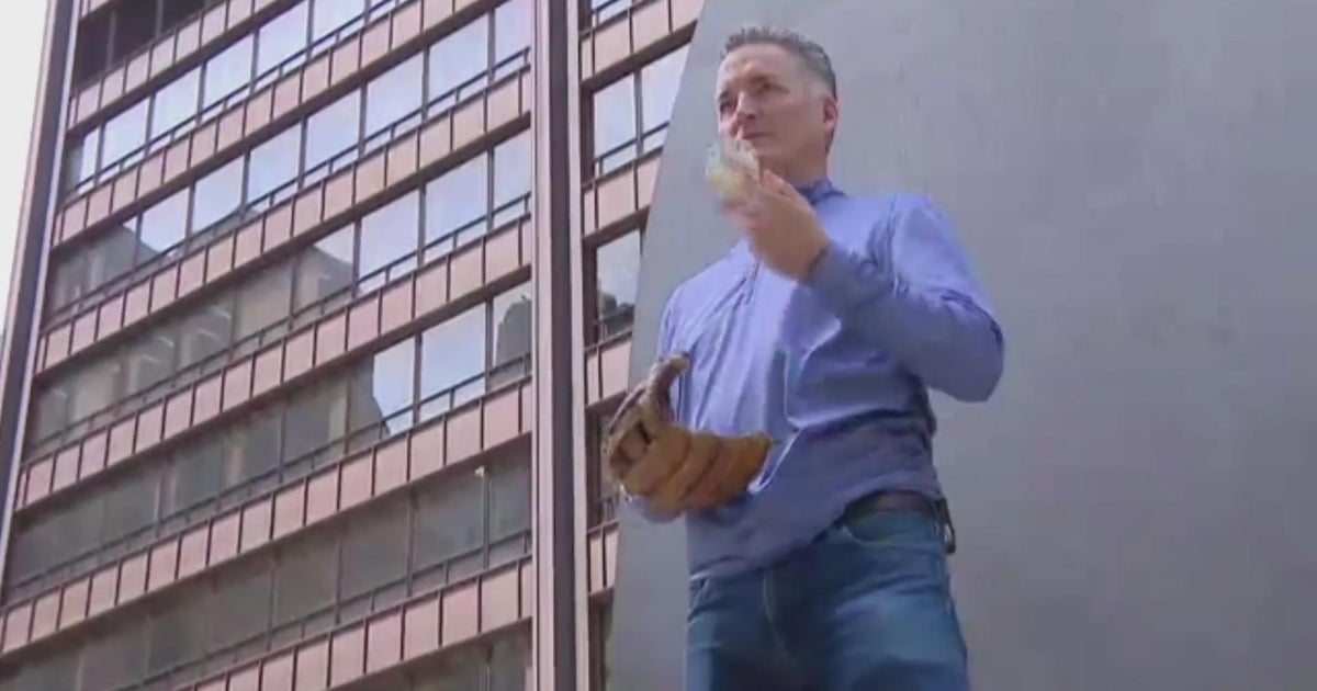 CBS 2's Joe Donlon takes to the mound before Wednesday's Chicago White ...