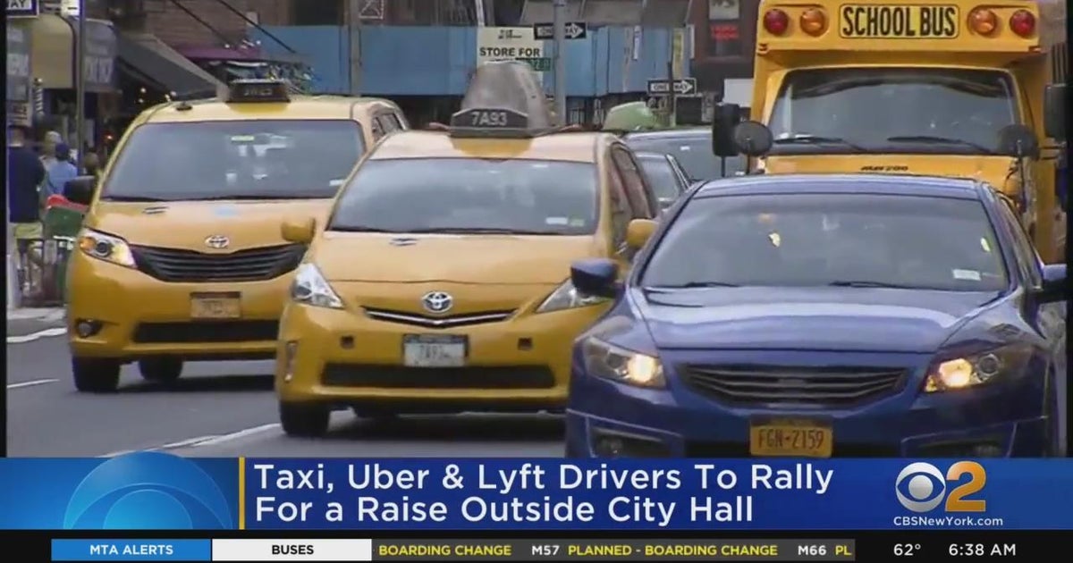 Taxi, rideshare drivers rally for raise - CBS New York