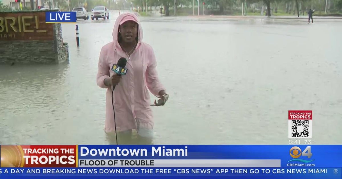 Flooded streets in downtown Miami - CBS Miami