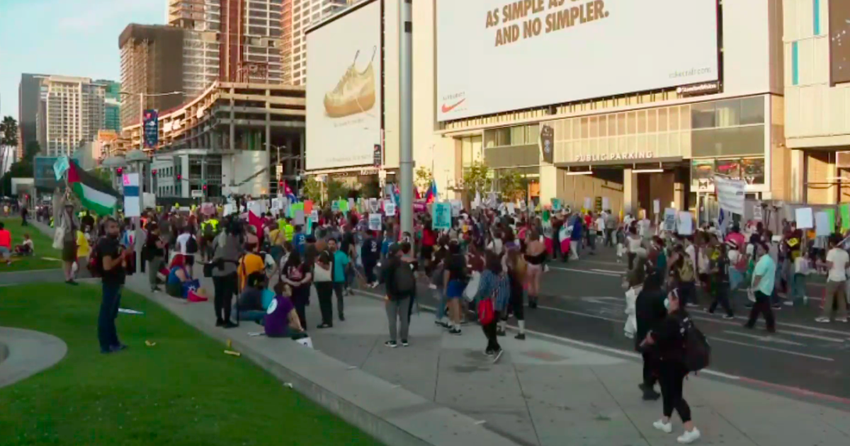 Protest against the Summit of the Americas closes streets in DTLA - CBS ...