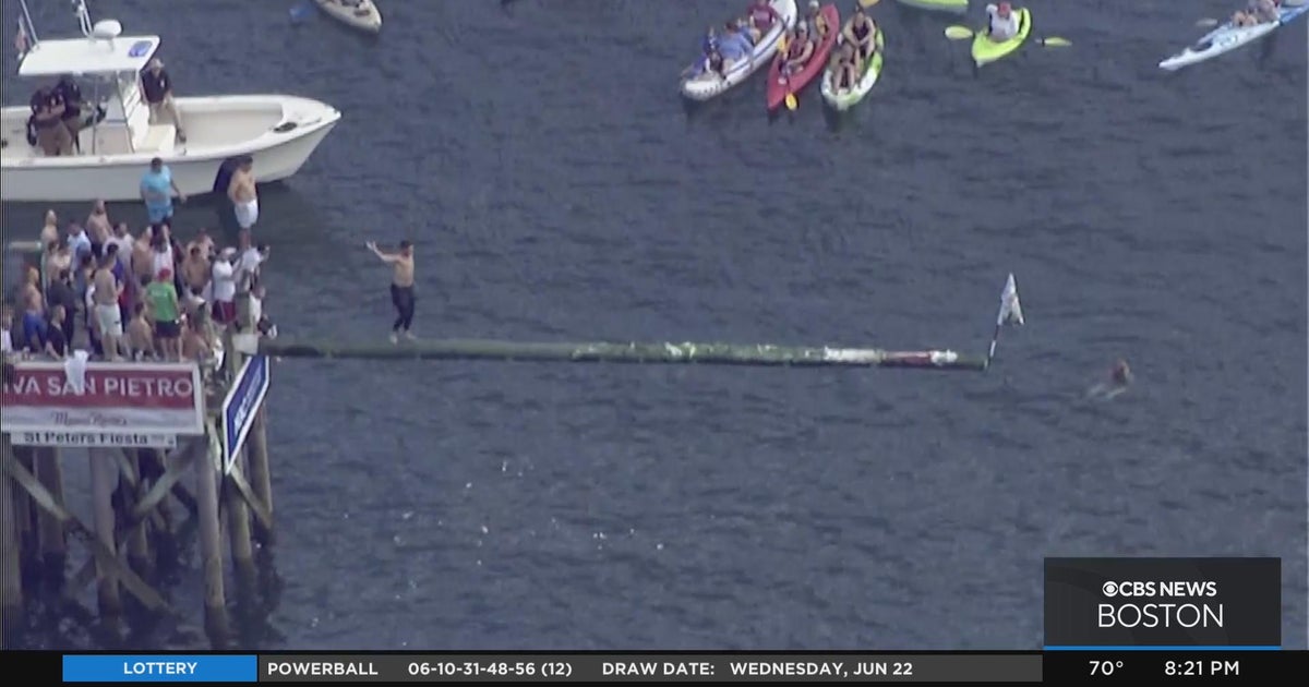 Greasy Pole competition returns to Gloucester after 3 years - CBS Boston