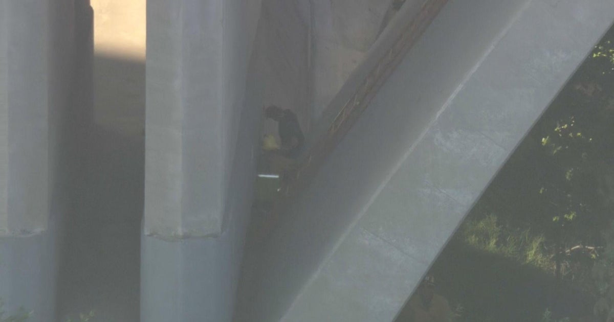 Crews work to rescue person stuck on top of Colorado Street Bridge in ...