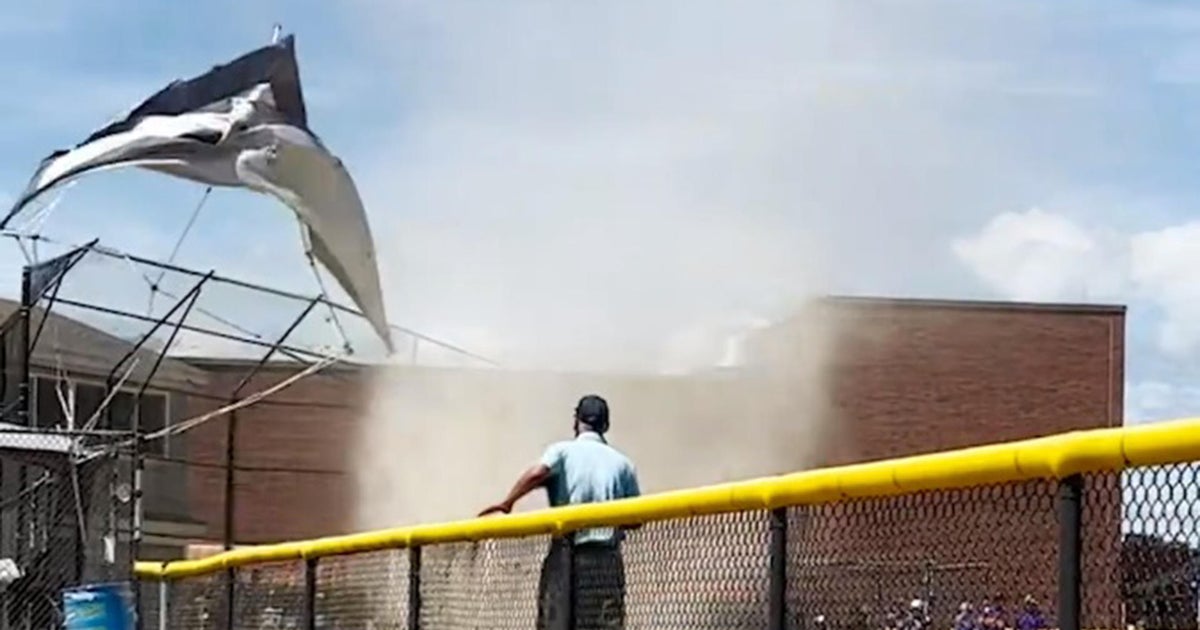 WATCH: Dust devil tears up tent on Bourne softball field - CBS Boston