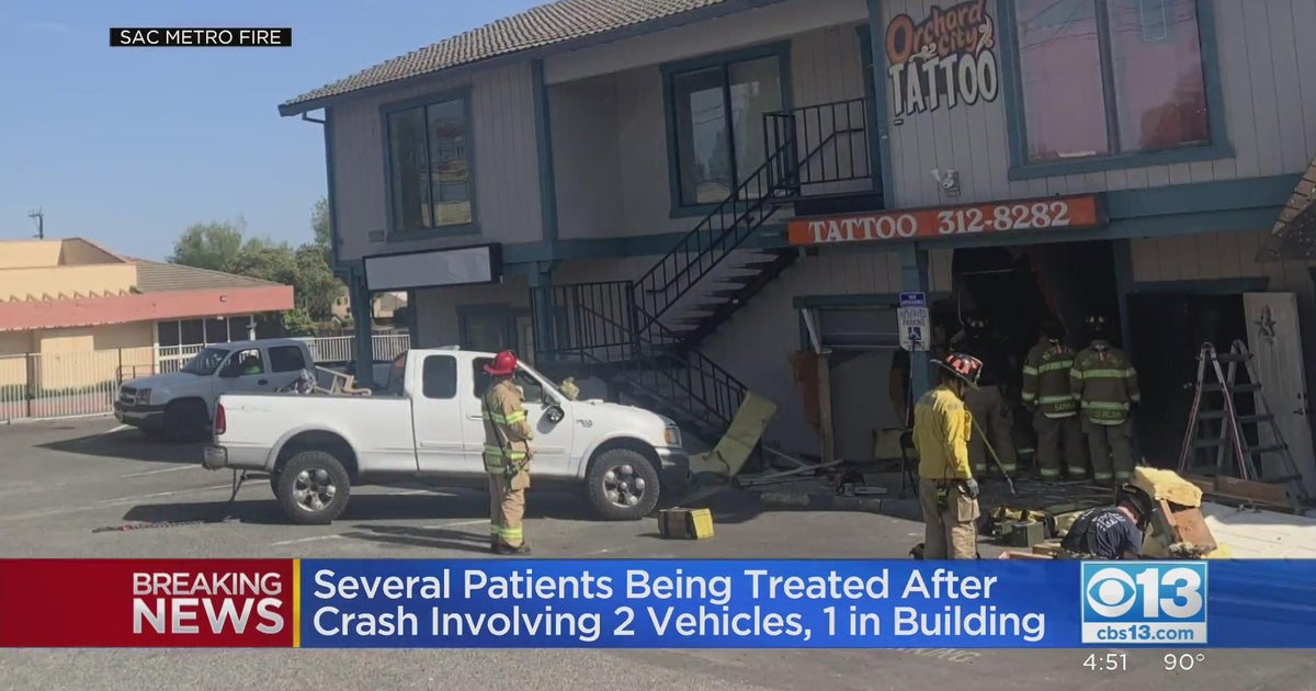 Several people hurt after vehicles crash into Orangevale business - CBS ...