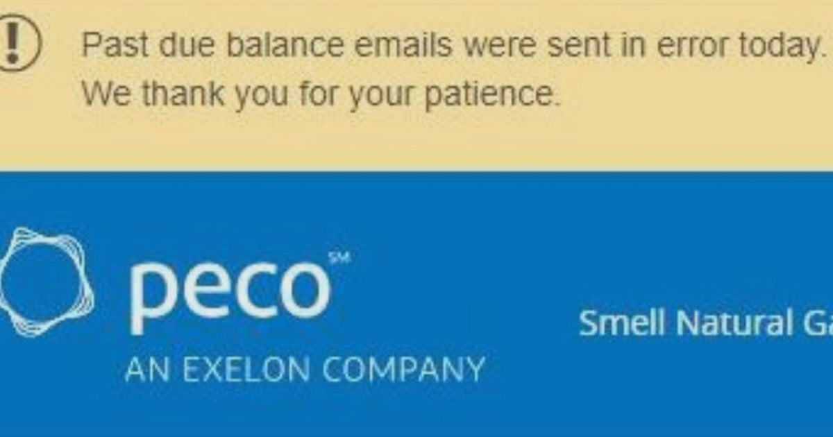 PECO says it mistakenly sent out past due balance emails to customers up to date - CBS Philadelphia