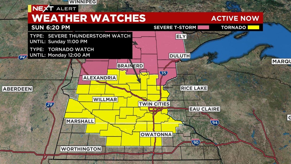 NEXT Weather Alert: Tornado Watch for dozens of Minnesota counties expires
