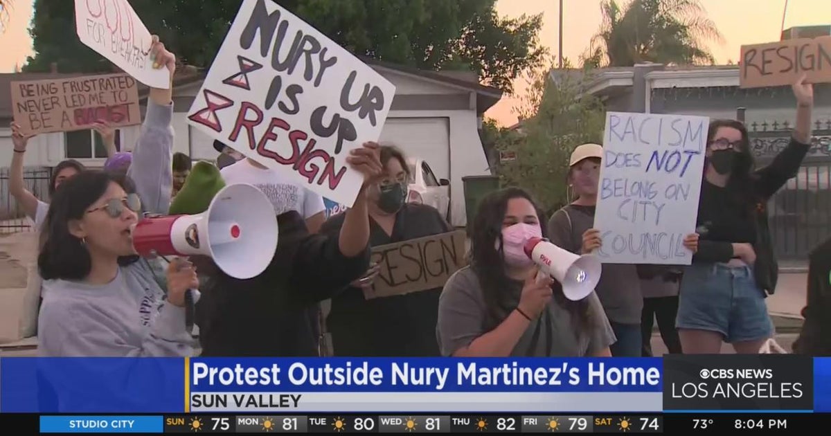 Protestors line up outside LA City Council President Nury Martinez's ...