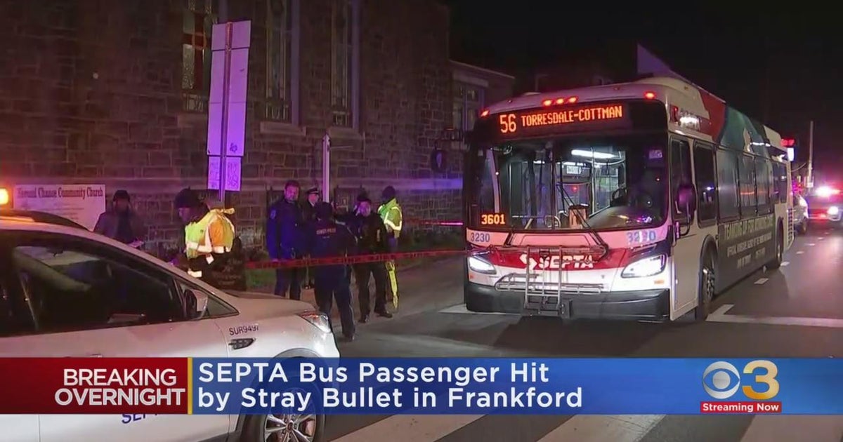 Passenger on SEPTA bus shot through window by stray bullet - CBS ...